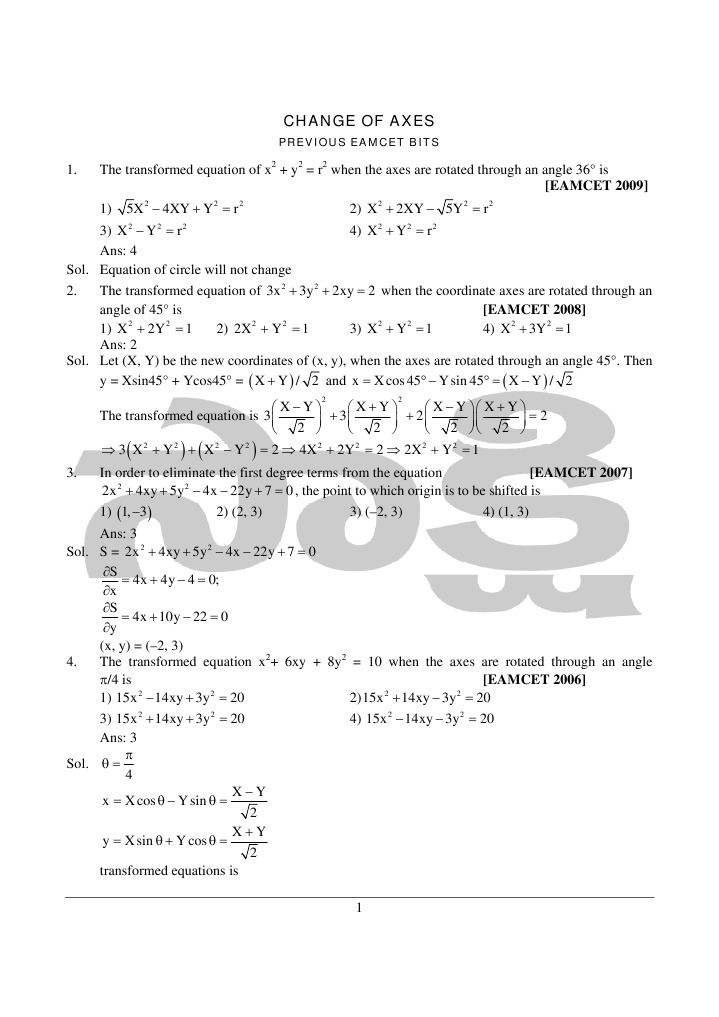 Change of Axis | PDF | Cartesian Coordinate System | Trigonometric ...
