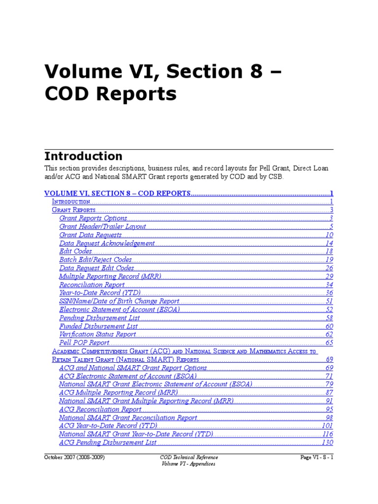 Volume VI, Section 8 - COD Reports | PDF | Comma Separated Values ...