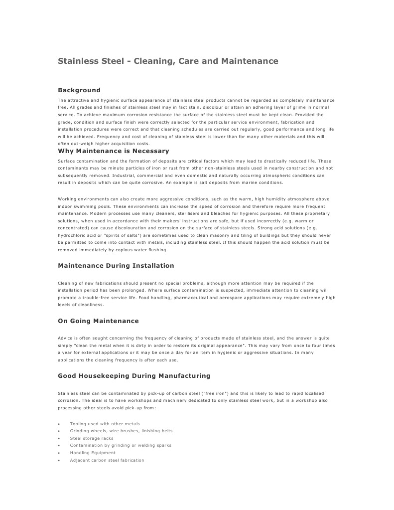 Stainless Steel Care Guide | PDF | Stainless Steel | Corrosion