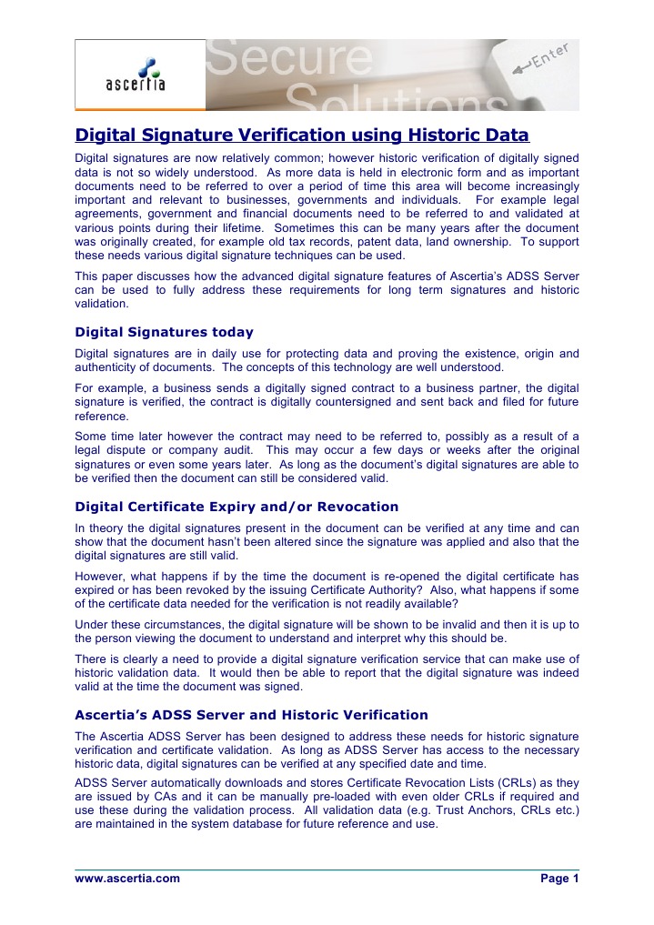 ADSS Server Historic Signature Verification | PDF | Authentication | Public Key Certificate