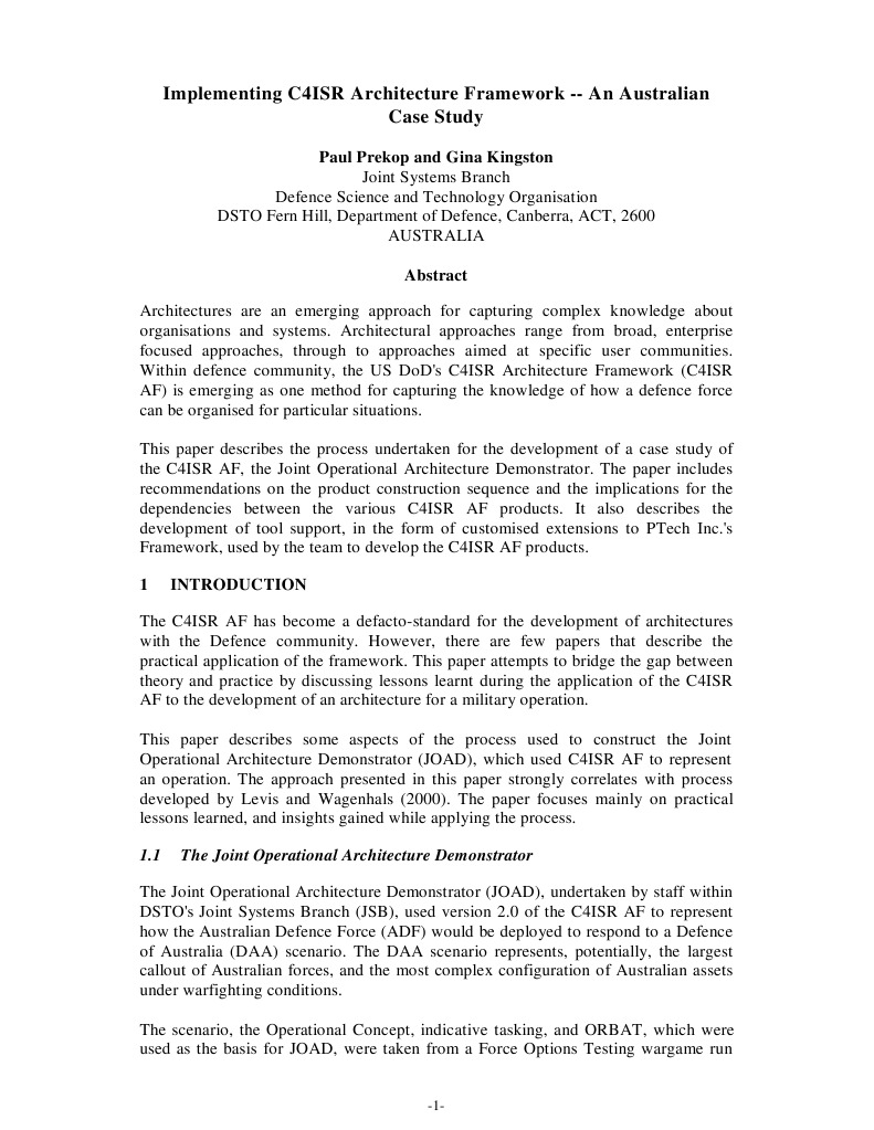 Implementing C4ISR Architecture Framework - An Australian Case Study ...
