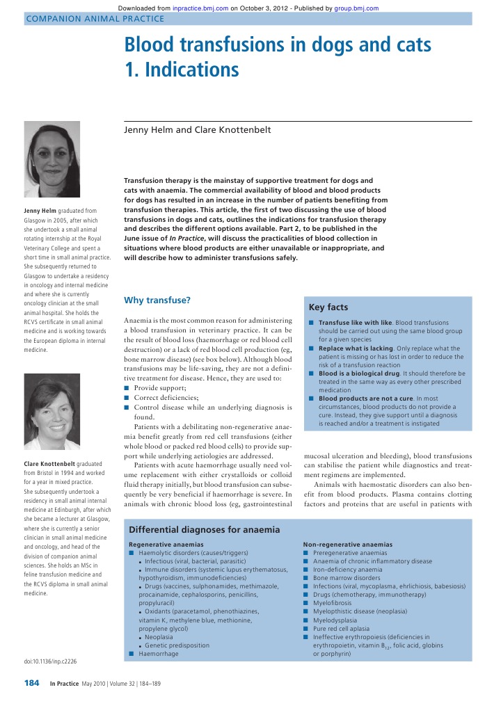 In Practice Blood Transfusion in Dogs and Cats1 | PDF | Blood Type ...