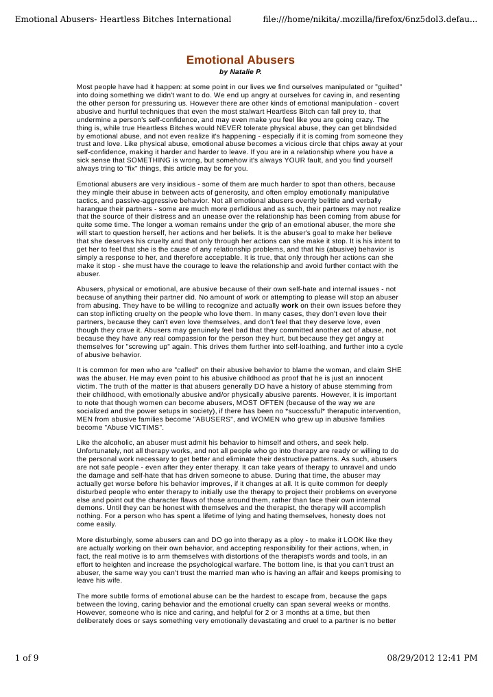 Heartless Bitches Emotional Abuse | PDF | Borderline Personality ...