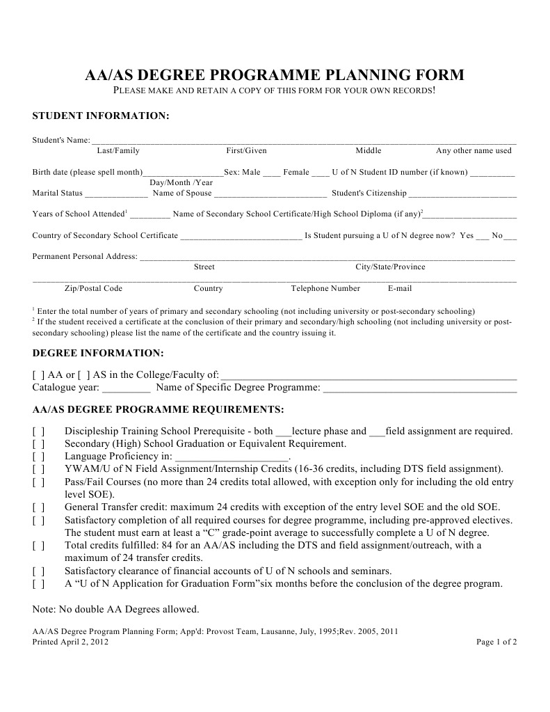 8.5-AA-As Degree Programme Planning Form | PDF | Secondary School ...
