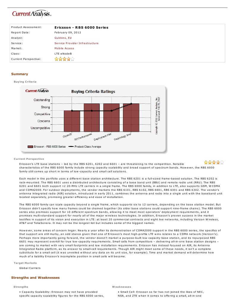 Current Analysis Ericsson RBS6000 eNodeB Report - 53792 | PDF ...