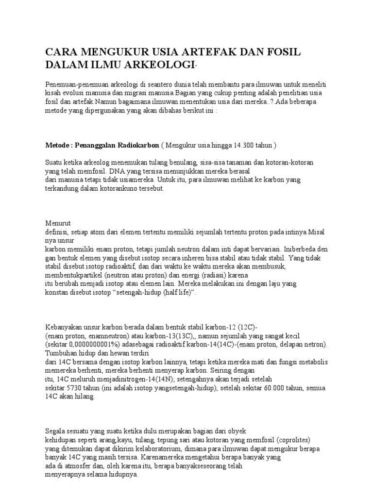 Cara Mengukur Usia Artefak Dan Fosil Dalam Ilmu Arkeologi | PDF