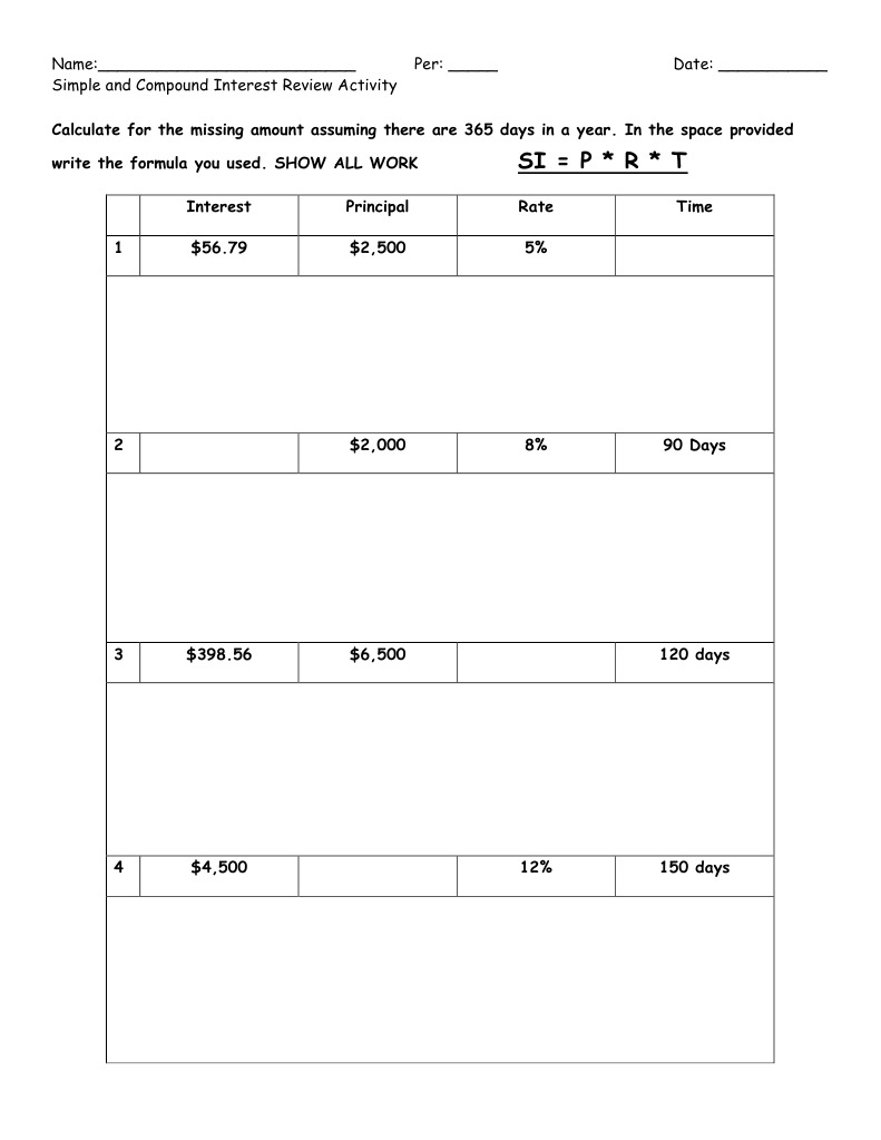 Simple and Compound Interest Review Activity | PDF | Compound Interest ...