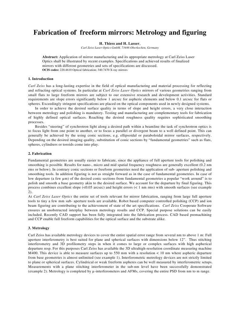 Fabrication Freeform Mirrors | PDF | Interferometry | Mirror