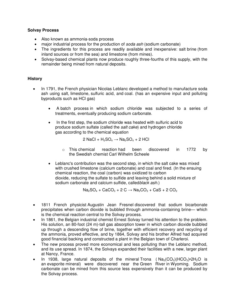 Solvay Process | PDF | Sodium Carbonate | Molecules
