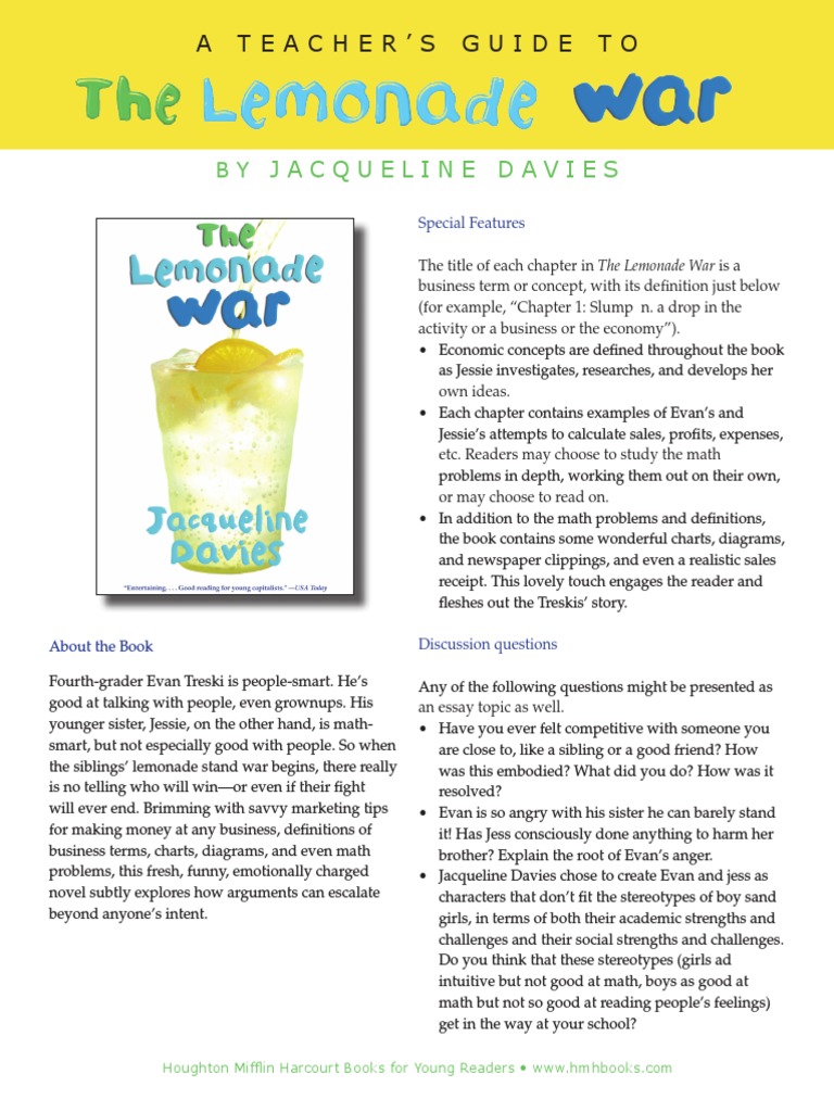 Lemonade War Discussion Guide | PDF | Curriculum