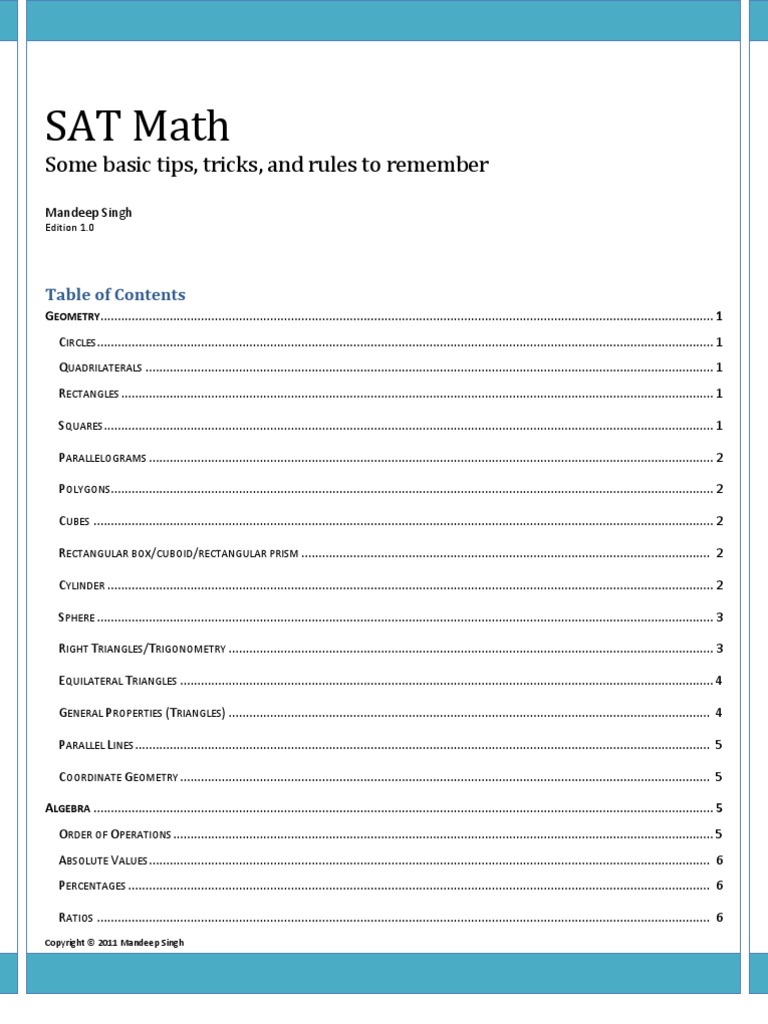 SAT Math Basic Rules | PDF | Triangle | Trigonometric Functions