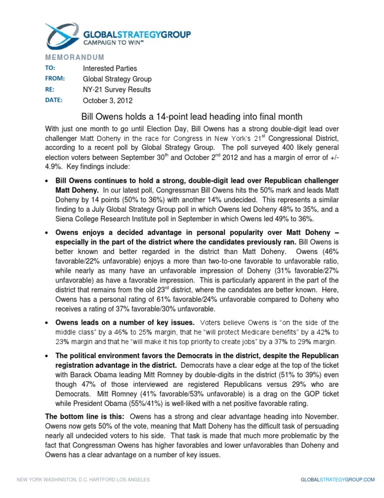 Owens October Polling Memo | PDF | Opinion Poll | Republican Party ...