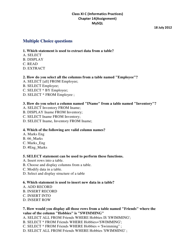 Chapter 14 MySQL | PDF | Sql | Table (Database) Chapter 14 MySQL | PDF | Sql | Table (Database)