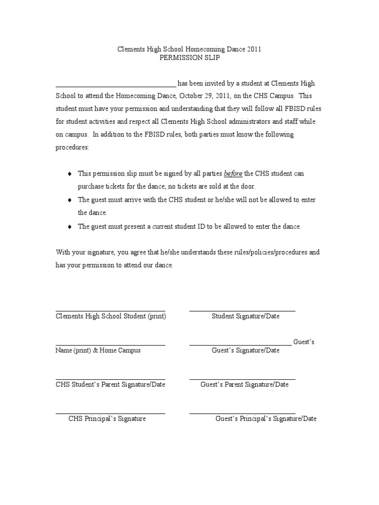 CHS Dance Guest Permission Slip | PDF