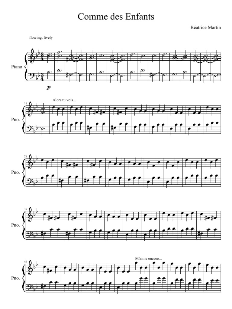 Comme Des Enfants - Coeur de Pirate Piano Sheet Music | PDF