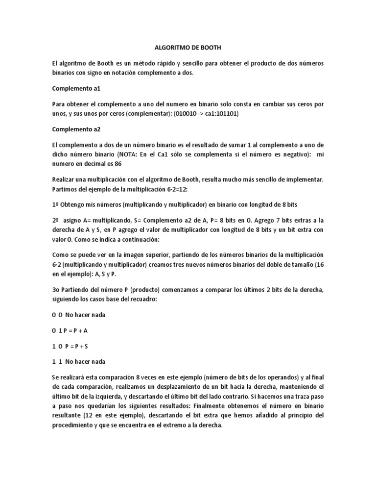 Algoritmo de Booth | PDF | Poco | Multiplicación