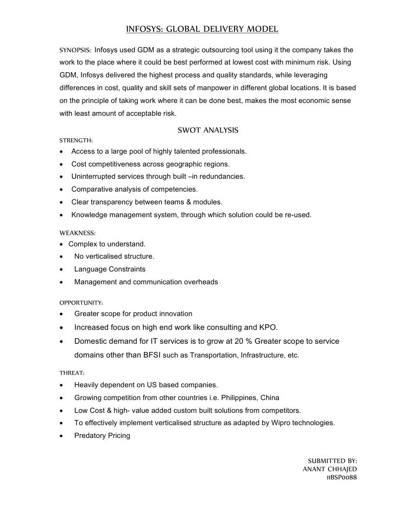 Infosys: Global Delivery Model: Swot Analysis | PDF