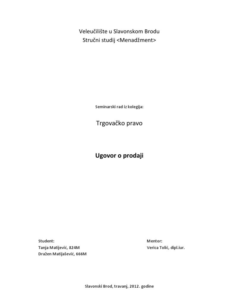 Ugovor o Prodaji | PDF