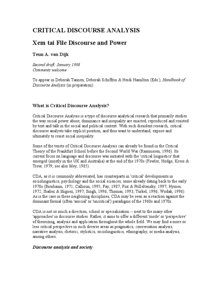 Understanding Critical Discourse Analysis | PDF | Power (Social And ...