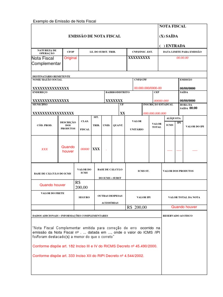 Exemplo de Emissão de Nota Fiscal | PDF