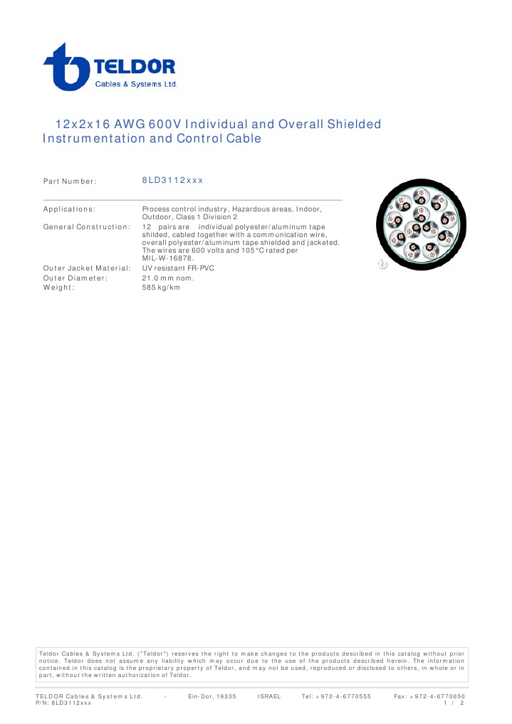 Teldor 8LD3112101 | PDF | Cable | Electrical Conductor