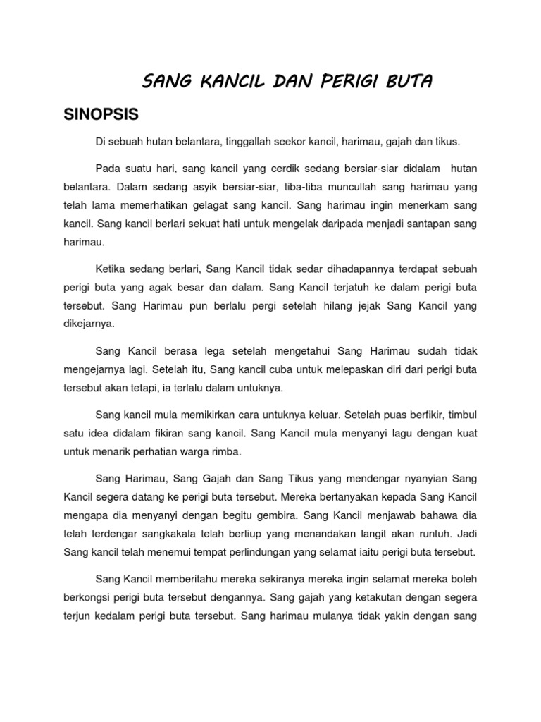 Sang Kancil Dan Perigi Buta | PDF