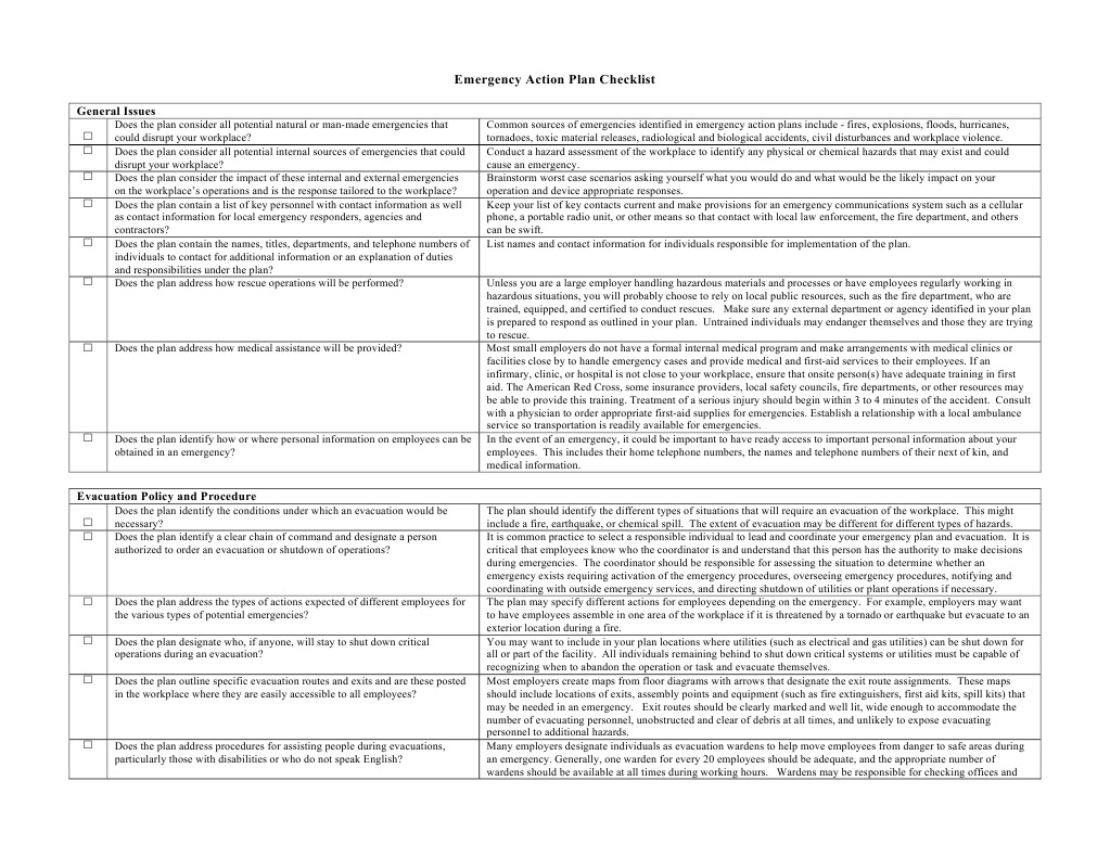 Eap Checklist | Emergency | Emergency Evacuation