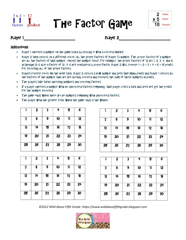 The Factor Game Instructions | PDF | Games & Activities