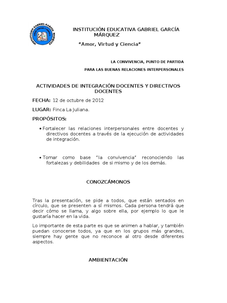 Actividades De Integracion Para Docentes Pdf Papel Gatos