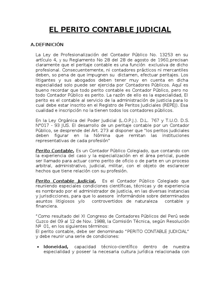 Perito Contable Judicial Pdf Testigo Experto Contador