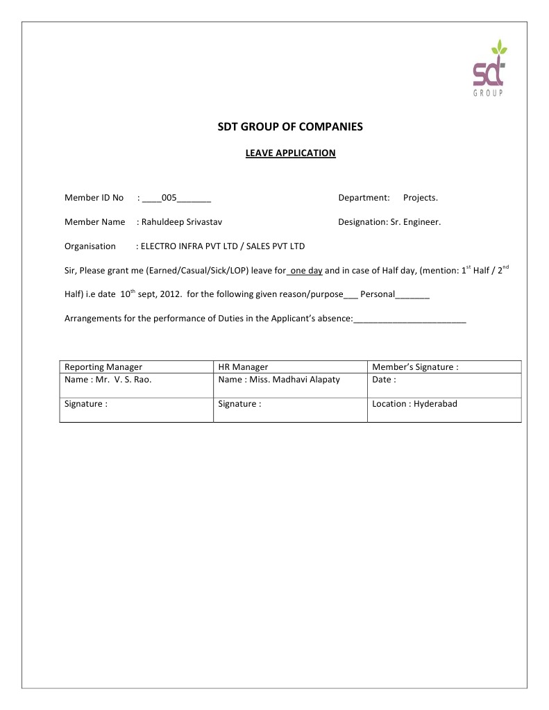 Leave Application for Sr. Engineer | PDF | Career & Growth | Finance ...