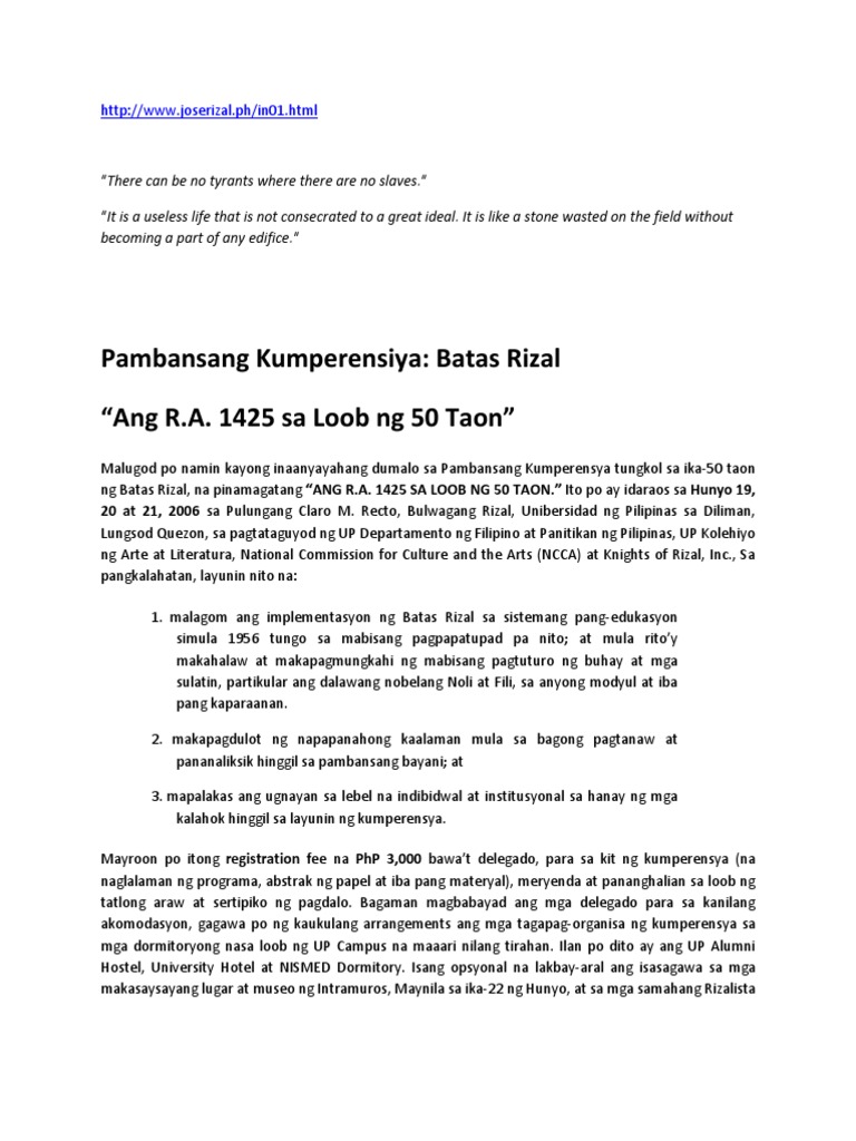 RA 1425 - Rizal Law | PDF