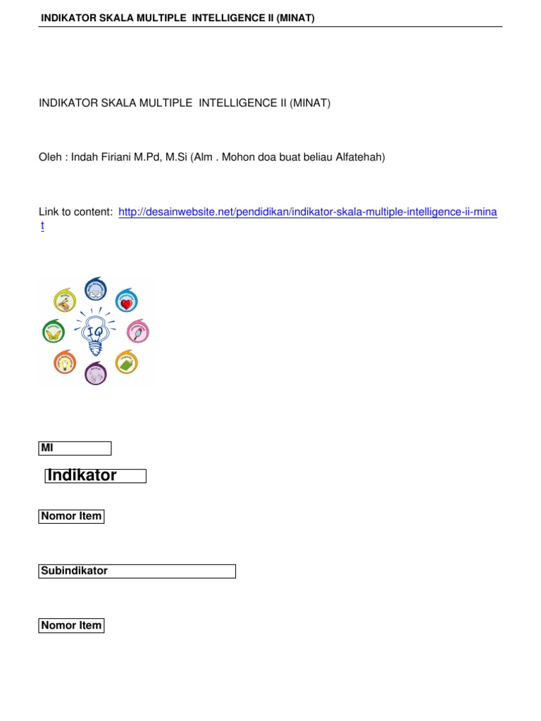 Indikator Skala Multiple Intelligence II Minat | PDF | Karier ...