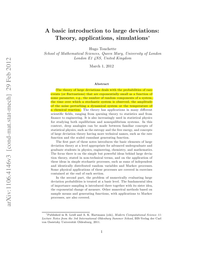 Large Deviation Theory | PDF | Probability Theory | Stochastic Process