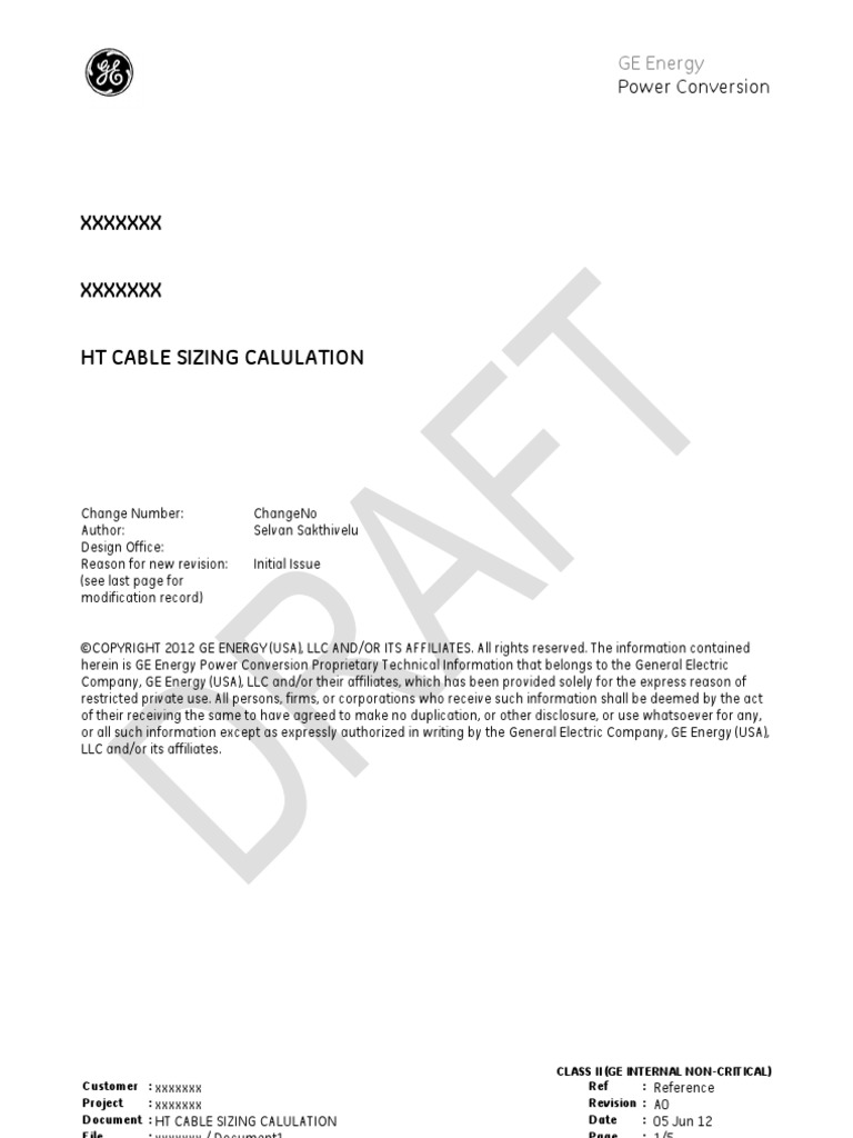 HT Cable Sizing Calculation | PDF | Cable | General Electric