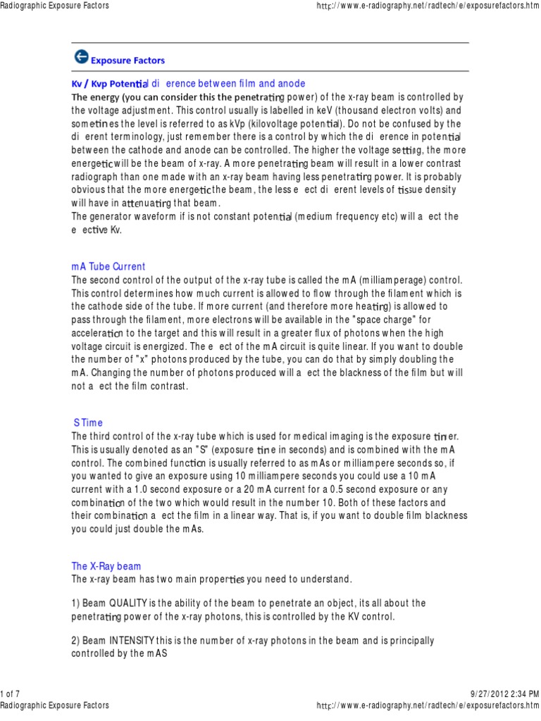 Radiographic Exposure Factors | PDF | X Ray | Vacuum Tube