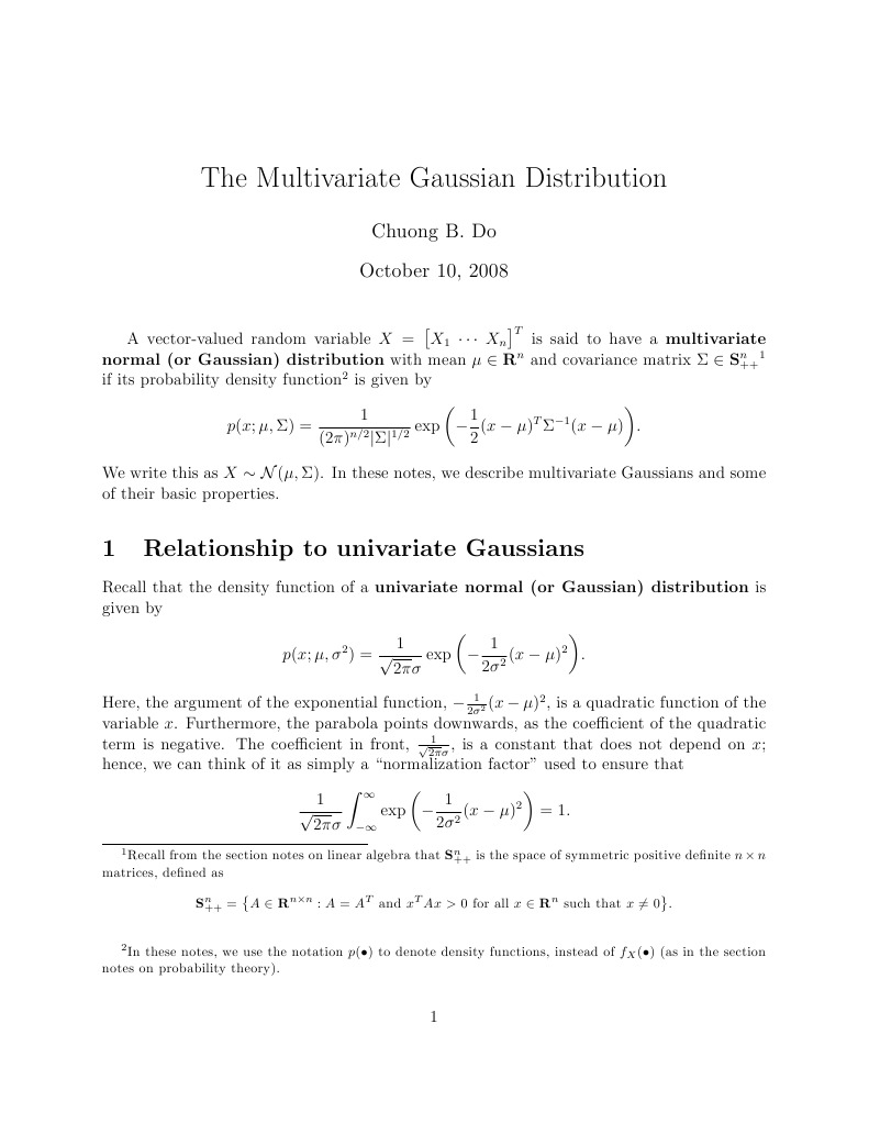 The Multivariate Gaussian Distribution: 1 Relationship To Univariate Gaussians | PDF