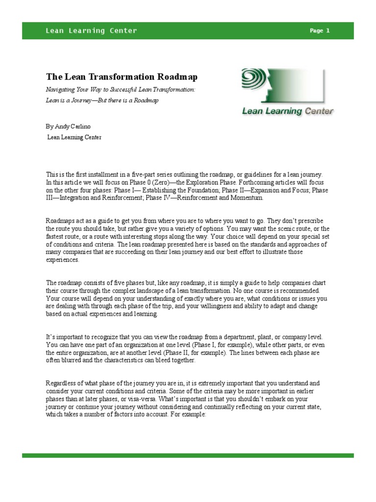 The Lean Transformation Roadmap | PDF | Lean Manufacturing | Leadership