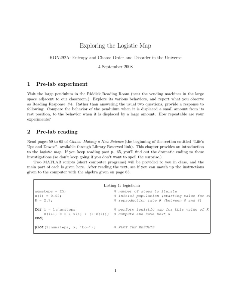 Logistic Map | PDF | Chaos Theory | Matlab
