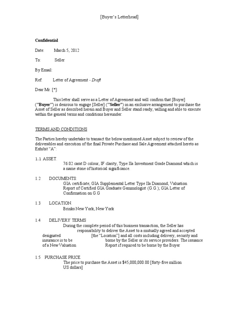 Letter of Agreement - Draft | PDF | Sales | Financial Transaction