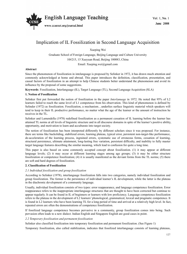 Understanding IL Fossilization in SLA | PDF | Second Language | Second ...