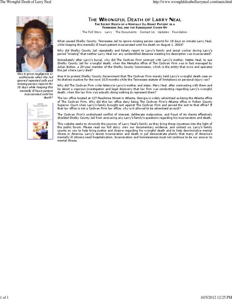 The Wrongful Death of Larry Neal - Story | PDF | Wrongful Death Claim ...