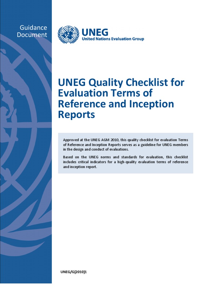 UNEG G 2010 1 Quality Checklist For Evaluation TOR Inception | PDF | Gender | Gender Studies