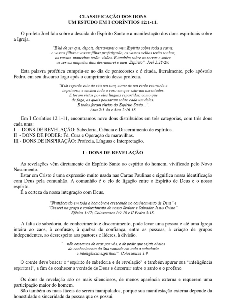 Classificação Dos Dons | PDF | Presente espiritual | Espírito Santo ...