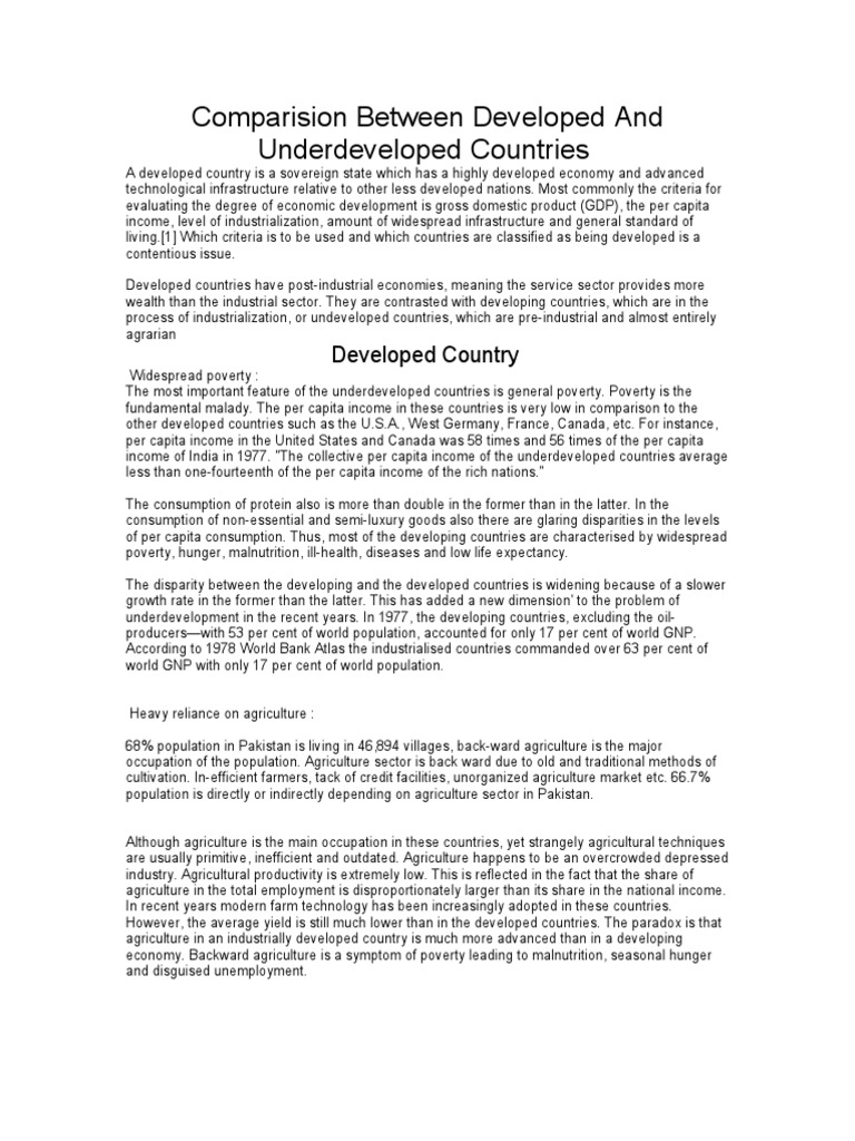 Developed and Under Developed Countries | PDF | Developing Country ...