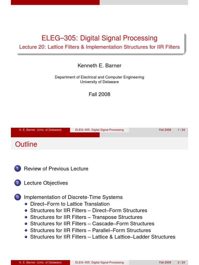 Lattice Ladder Structure For IIR Filter | PDF | Digital Signal Processing | Mathematical Analysis