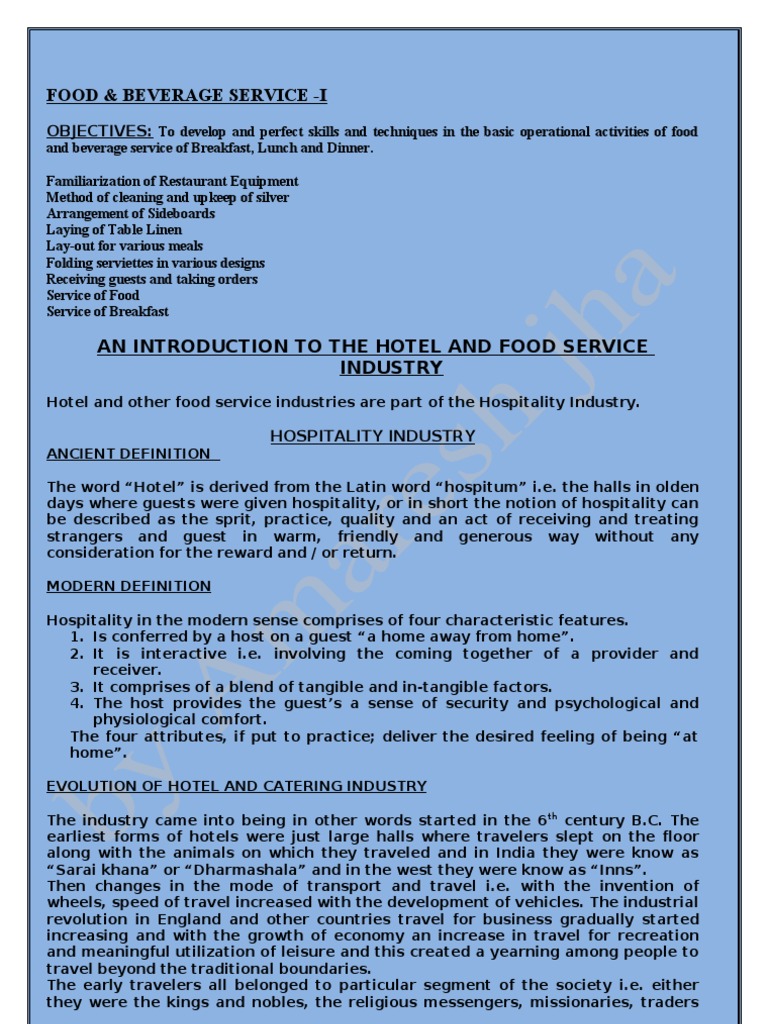 F & B Service Introduction | PDF | Restaurants | Waiting Staff