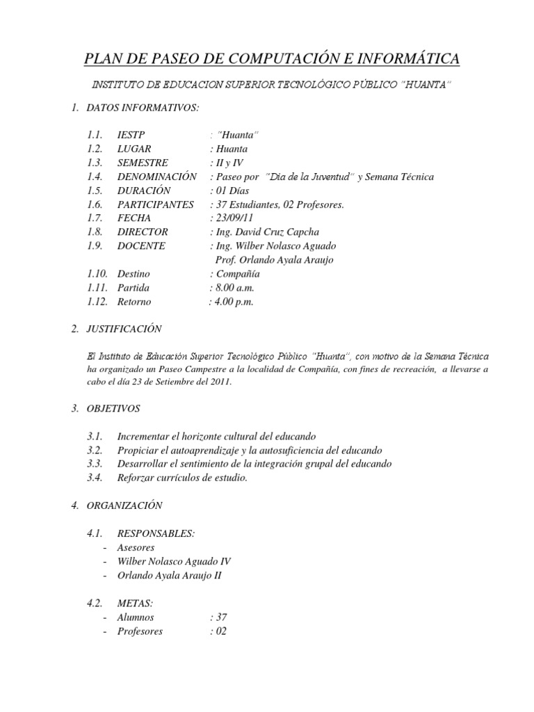 Plan de Paseo | PDF | Calidad de vida | Compartir