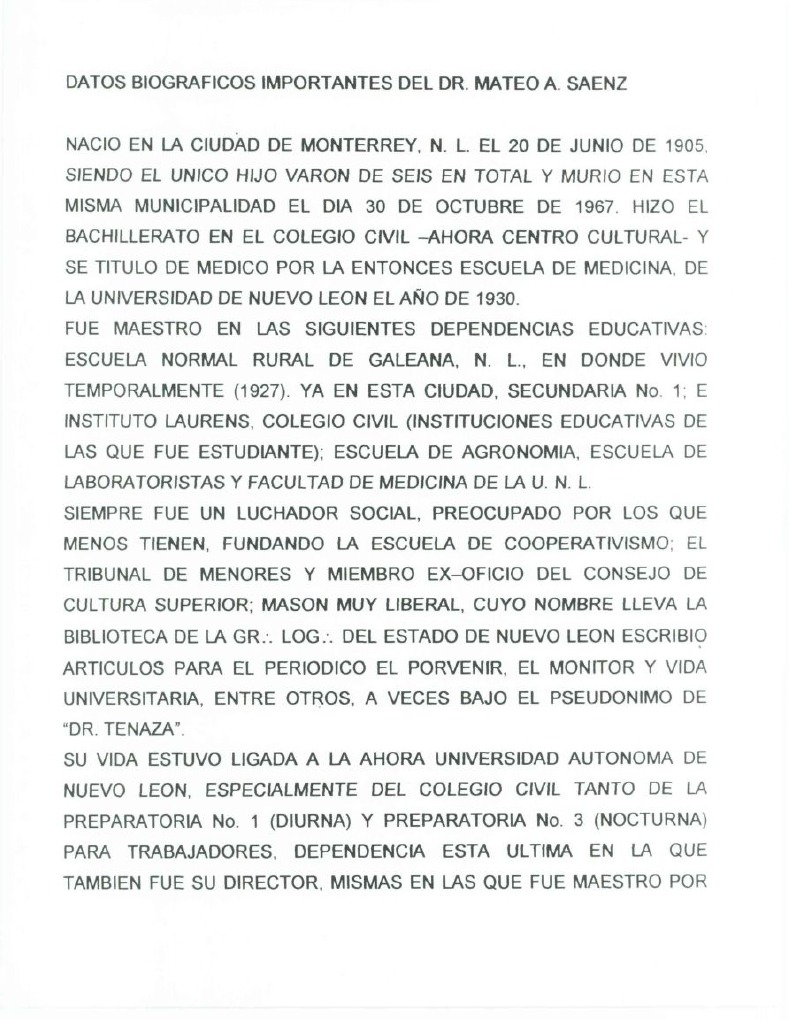 Datos Biográficos Dr. Mateo A. Saenz | PDF | Artes del Lenguaje y ...