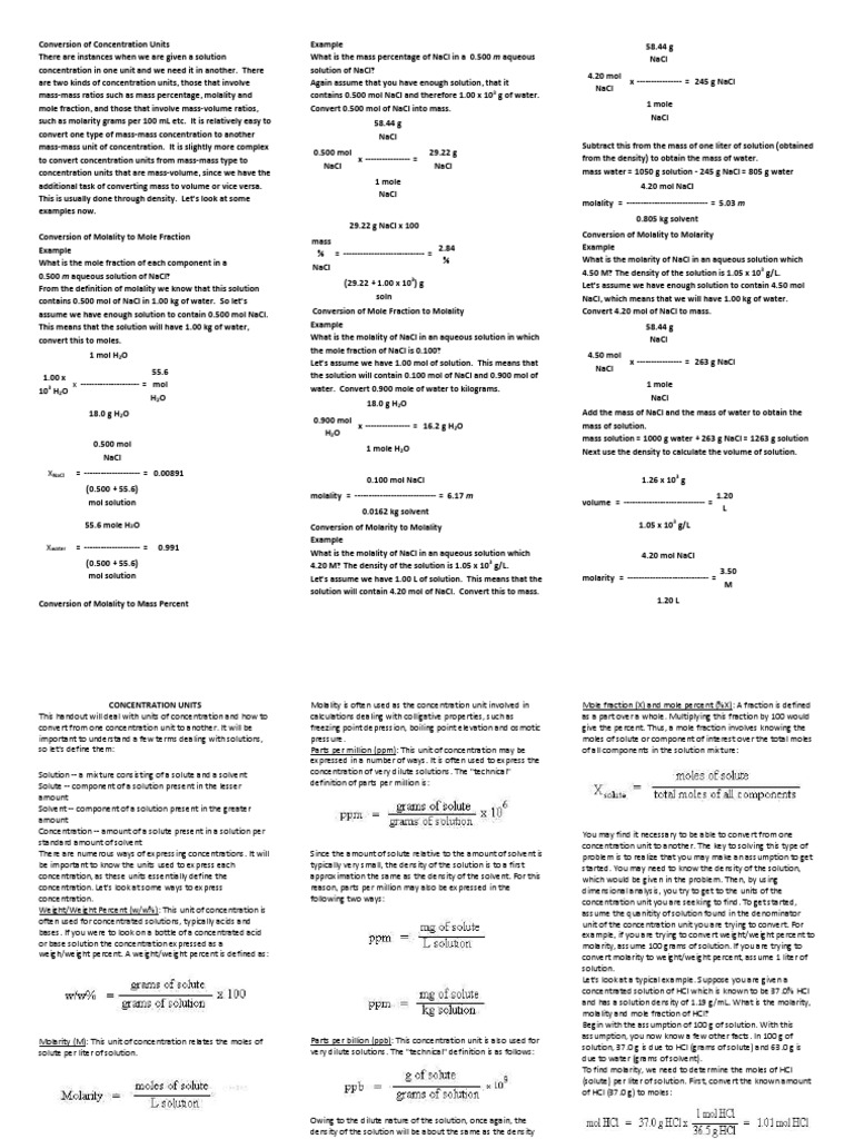 Concentration Unit Conversions Guide | PDF | Molar Concentration ...